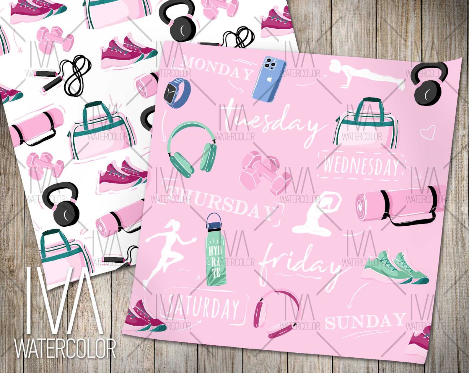 Fitness Seamless Pattern, Yoga, Pilates, GYM Digital Paper, Fitness ...