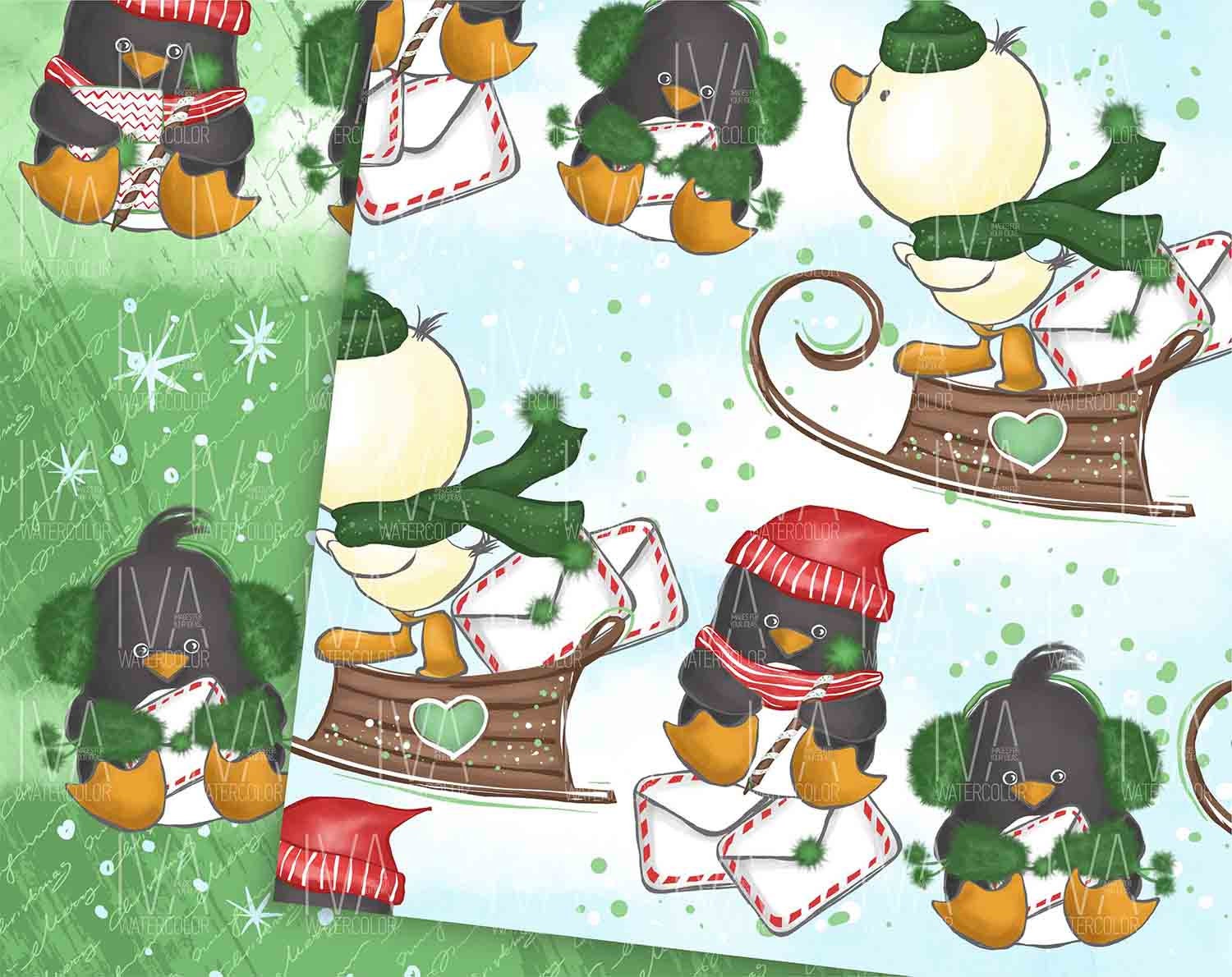 Christmas Penguin Bear Duck Rabbit Digital Paper, Festive Winter ...