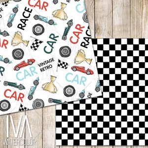 Retro Race Car Seamless Pattern Digital Paper Pack, Vintage Car ...