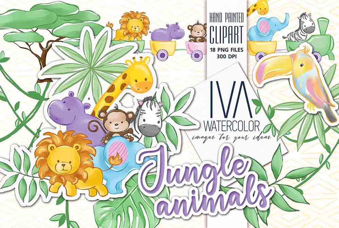 Animals Baby Clipart, Safari Zoo Jungle Clipart, Lion Zebra Monkey ...