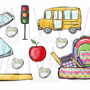 22 Objects Back to School Clipart, Printable Classroom Decor, Bus ...