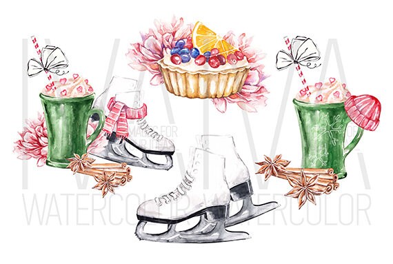 Winter Clipart, Ice Skate Clipart, Christmas Clipart, Winter Watercolor ...