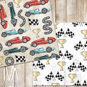 Retro Race Car Seamless Pattern Digital Paper Pack, Vintage Car ...