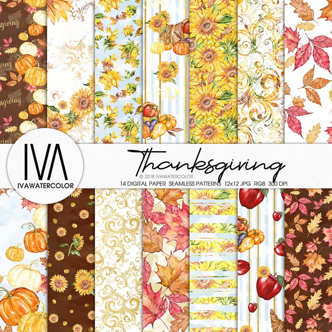 Thanksgiving Digital Paper Pack, Fall Decoration Paper Pack, Autumn ...