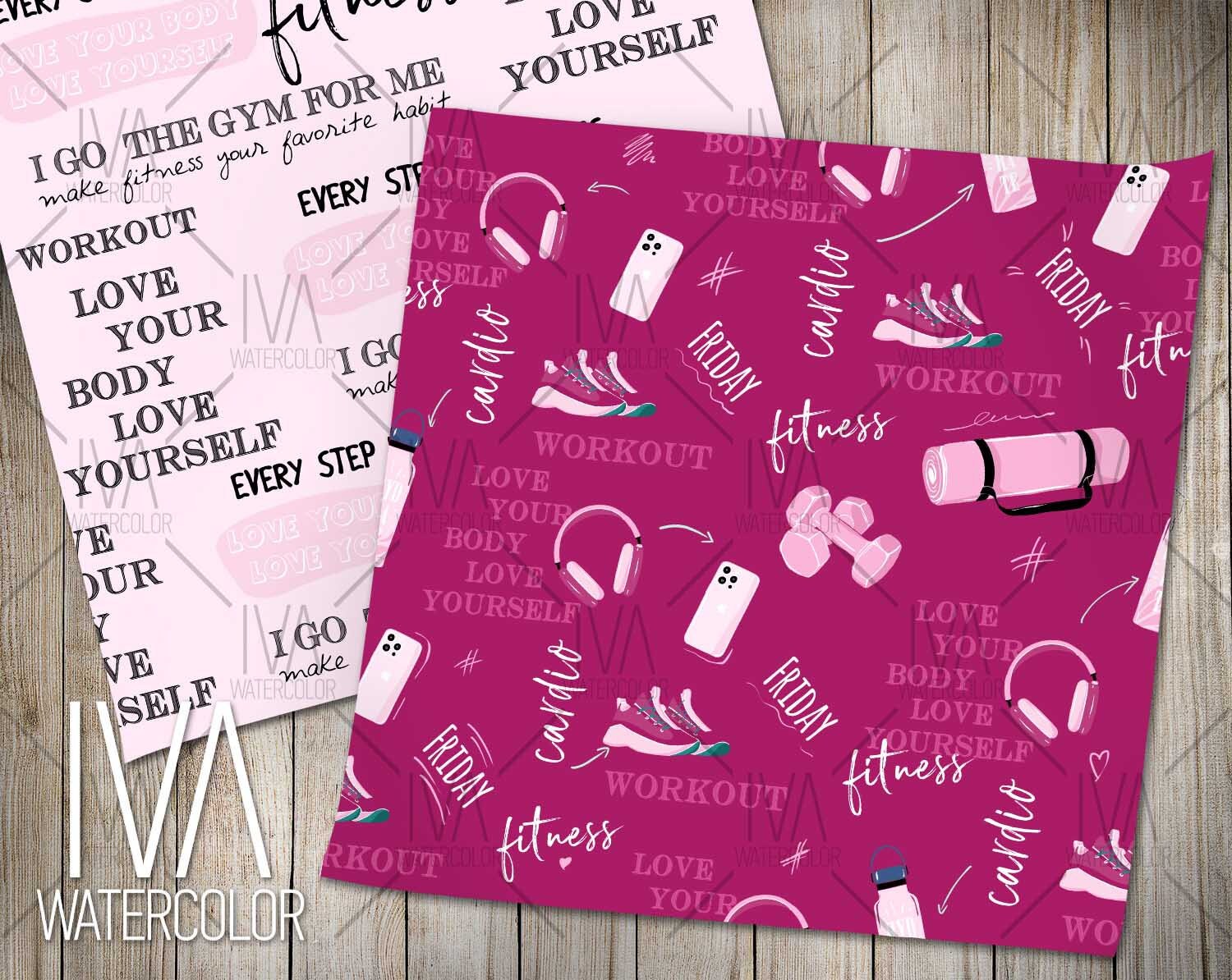 Fitness Seamless Pattern, Yoga, Pilates, GYM Digital Paper, Fitness ...
