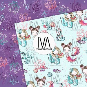 Mermaid Seamless Pattern, Summer Mermaid Digital Paper Background ...