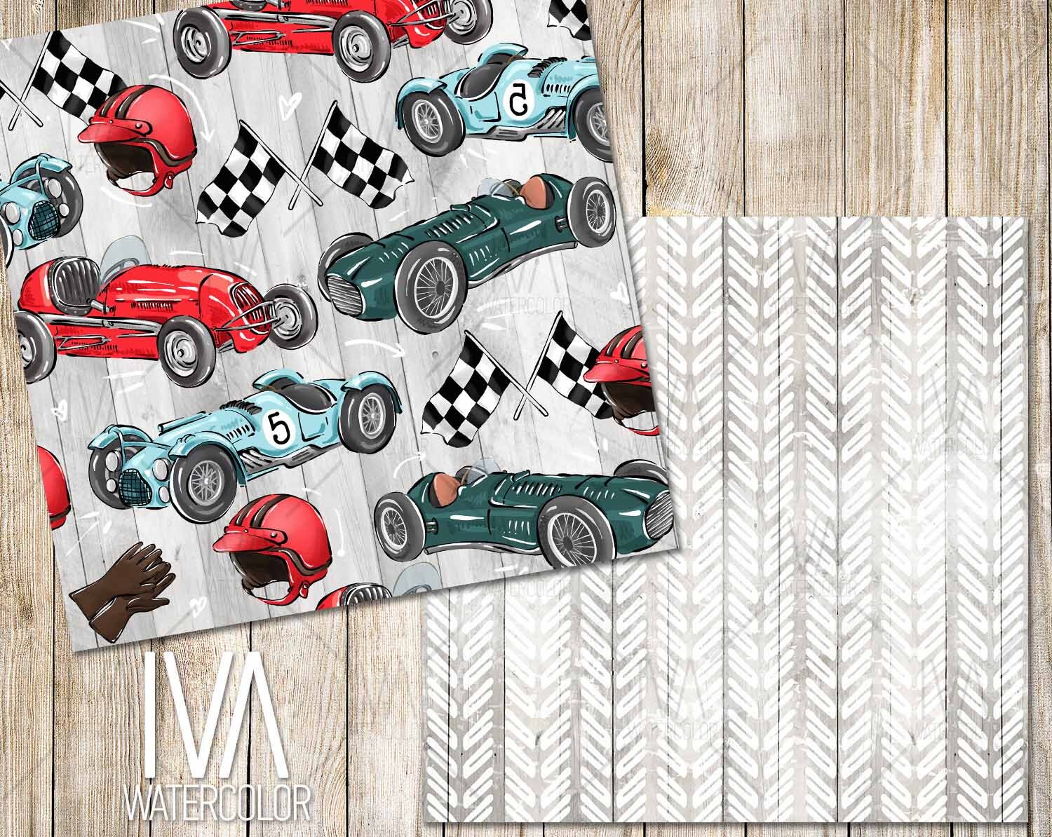 Race Car Seamless Digital Paper, Scrapbooking Pages Instant Download ...