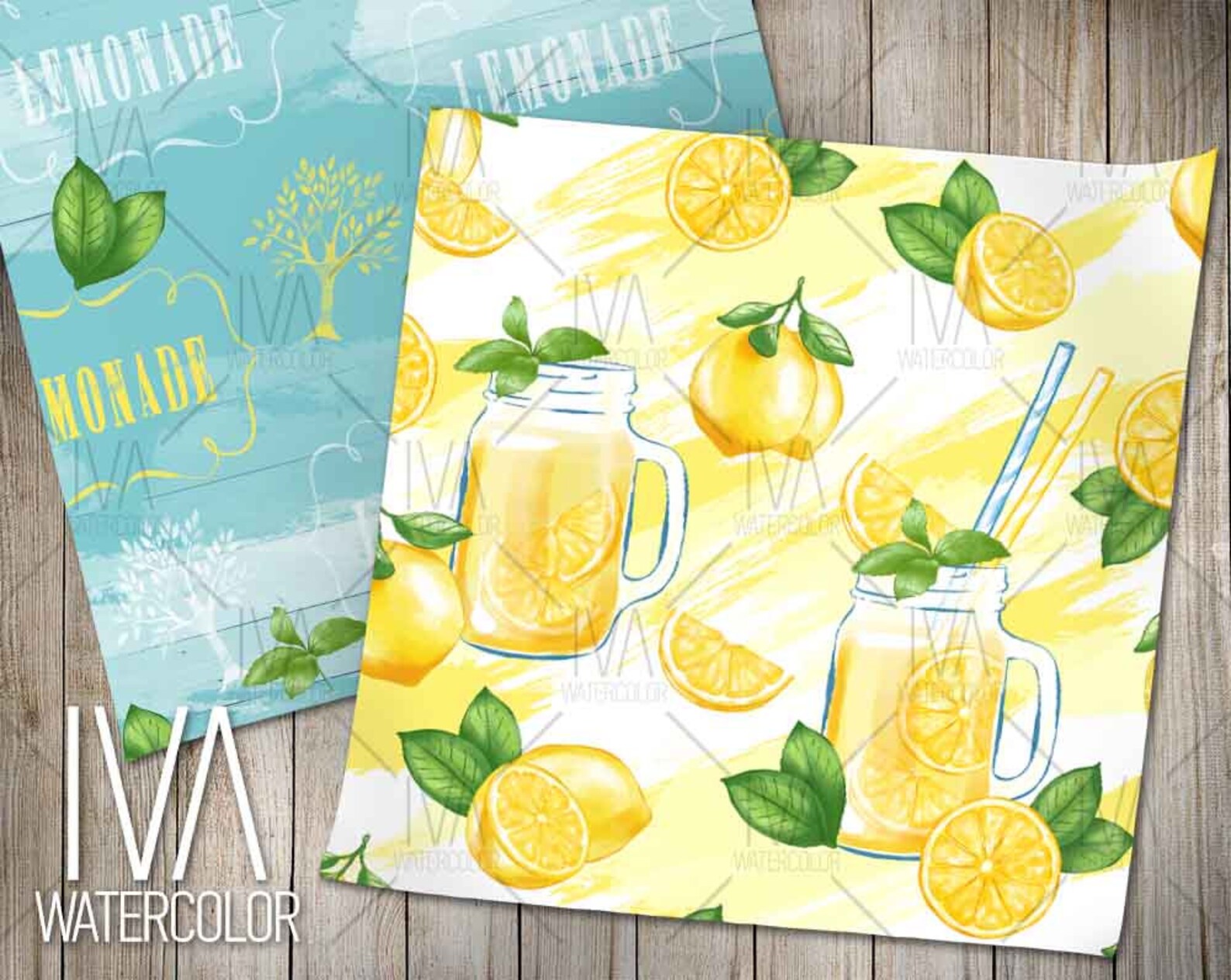 Lemon Digital Paper Lemonade Cocktail Summer Yellow Green - Etsy