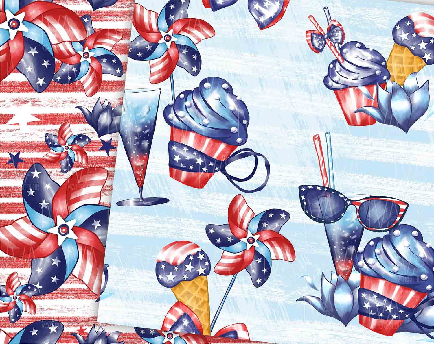 Patriotic Digital Paper Set for 4th of July American Flag Designs ...