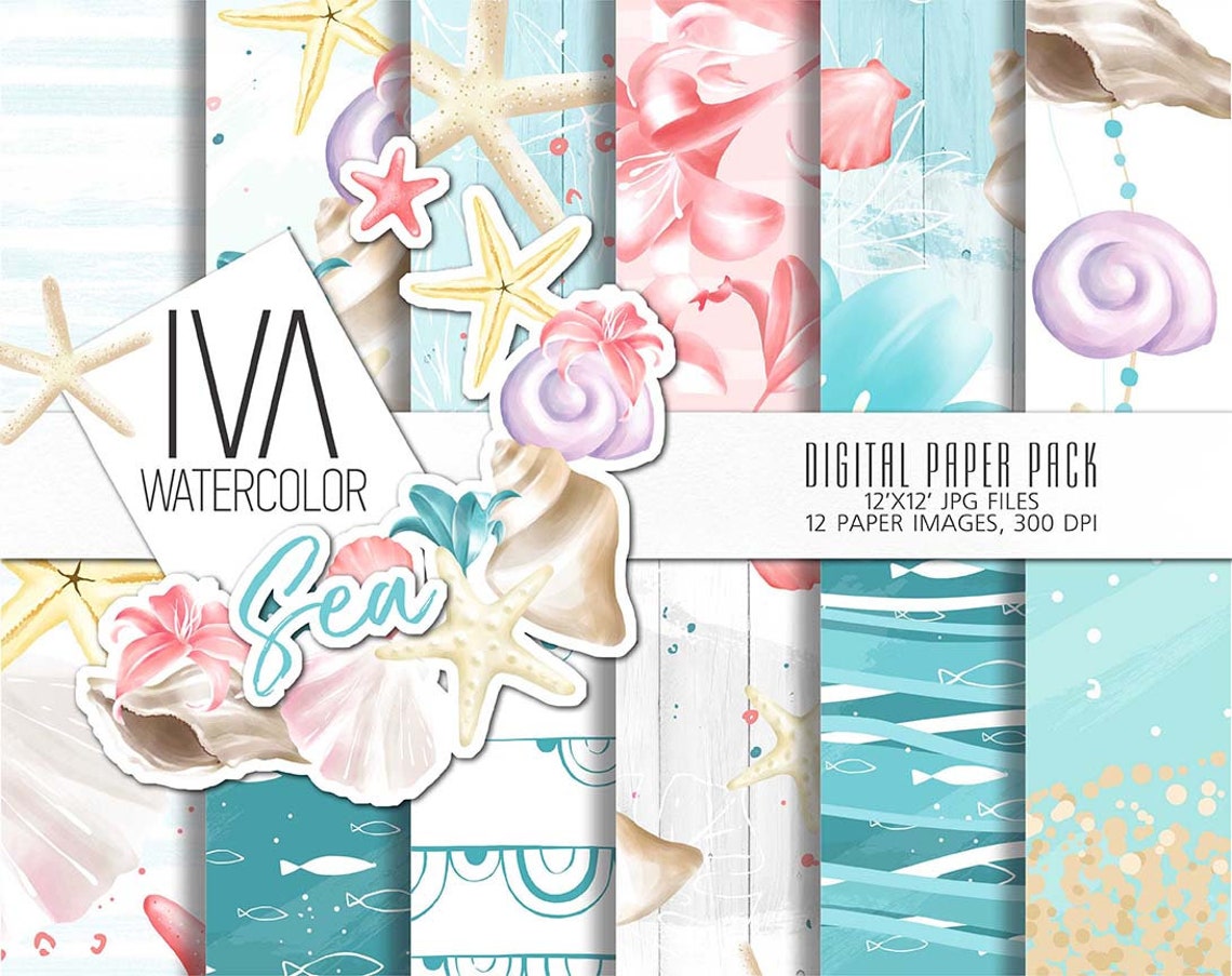 Sea Nautical Summer Digital Paper Pack Sea Wedding Digital | Etsy