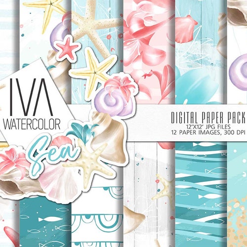 Sea Life Digital Paper With Seashells Starfish and Corals - Etsy