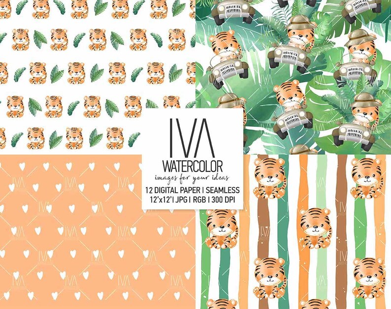 Jungle Safari Digital Paper - Charming Tiger Patterns for DIY Children ...