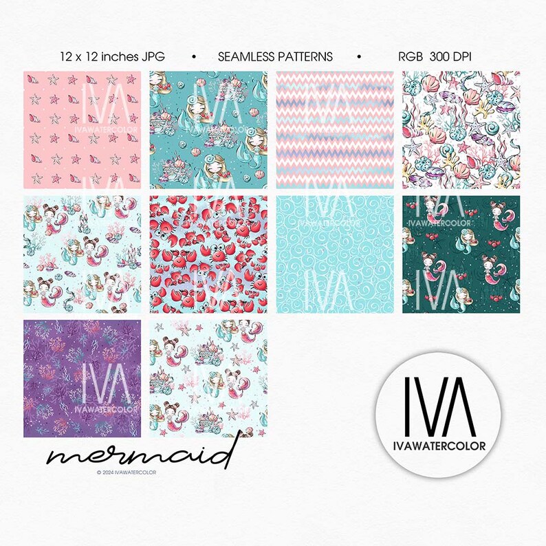 Mermaid Digital Paper, Seamless Pattern, Mermaid Background, Digital ...