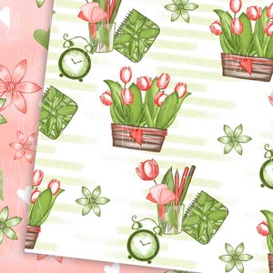 Spring Background Digital Paper, Tulip Flower Wallpaper, Floral ...