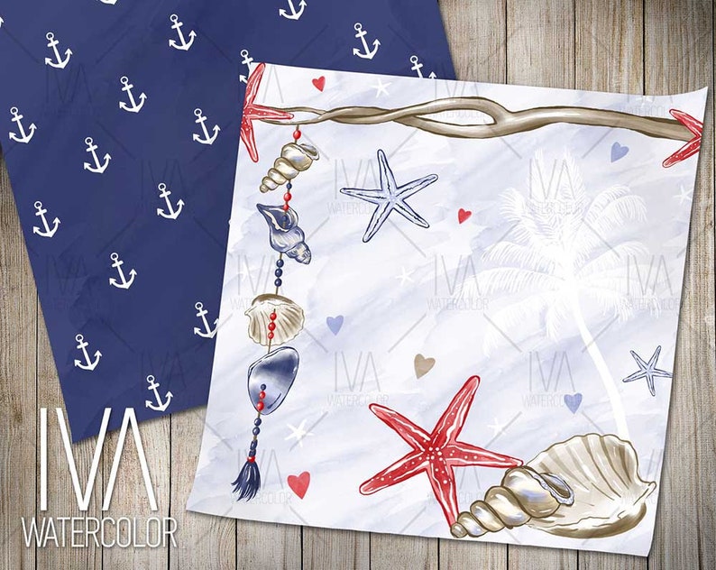 Summer Background Digital Paper, Nautical Seamless Patterns, Beach ...