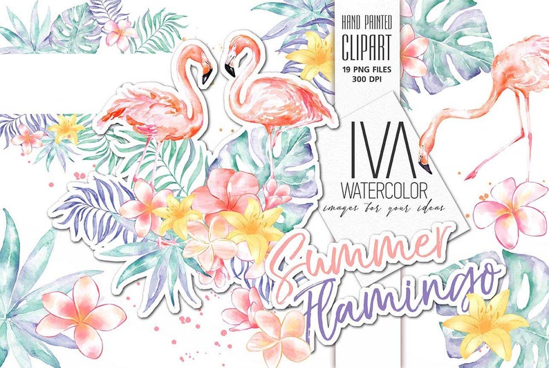 Flamingo Summer Clipart Tropical Set Flamingo and Leaf - Etsy Canada