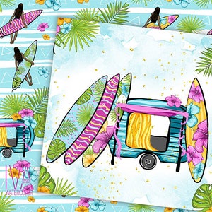 Summer Digital Paper, Beach Digital Paper, Surfer Girl Tropical Digital ...