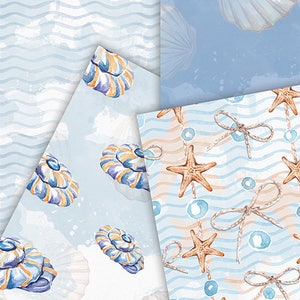 Nautical Summer Watercolor Textures Digital Sea Seamless Pattern Paper ...