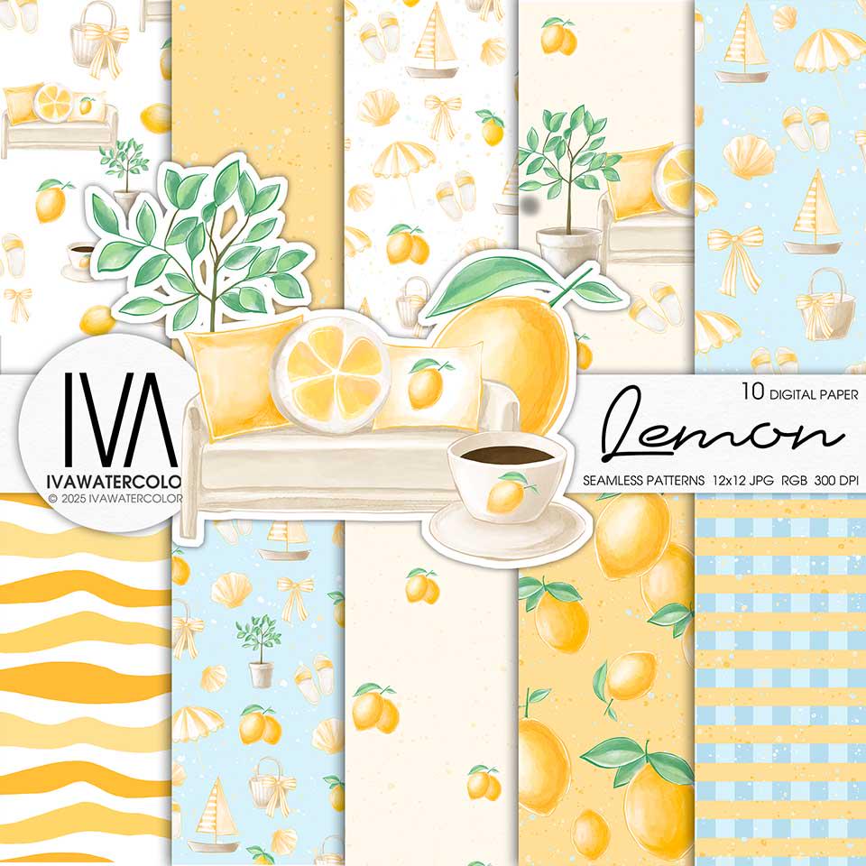 Lemon Seamless Pattern, Yellow Digital Paper Lemon Tree, Scrapbook ...