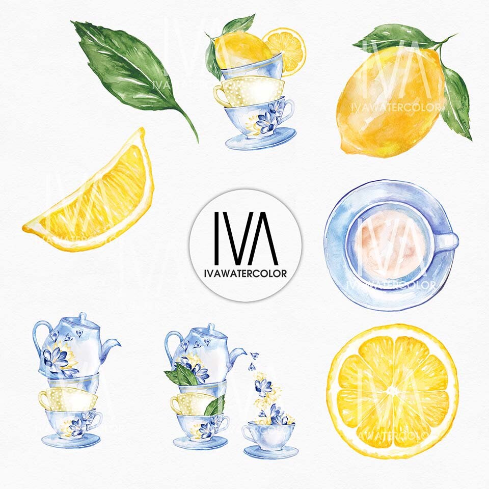 Lemon Tea, Watercolor Clipart, Tea Time Clipart, Lemon Watercolor, Tea ...