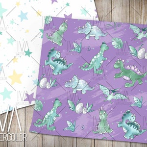 Dinosaurs Kids Digital Paper, Rainbow, Seamless Pattern, Dinosaur ...