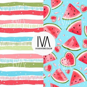 Watermelon Background Digital Paper - Seamless Summer Patterns & Fruit ...