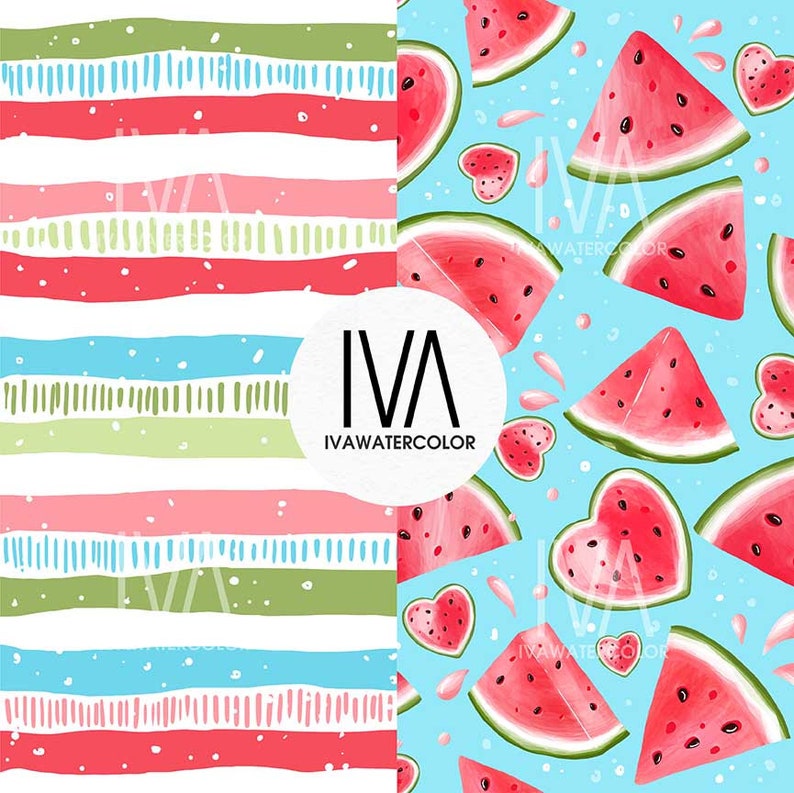 Watermelon Background Digital Paper Seamless Summer Patterns & Fruit ...