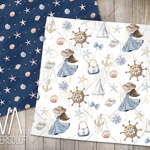 Nautical Summer Seamless Pattern Sea Digital Paper, Chic Sea, Sailor ...