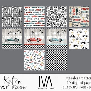 Retro Race Car Seamless Pattern Digital Paper Pack, Vintage Car ...