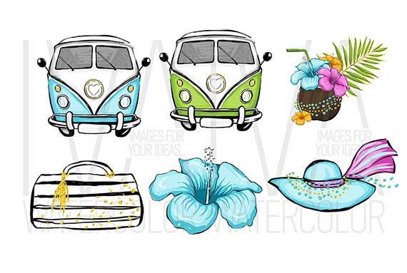 Summer Clipart Surfer Girl Exotic Beach Clipart Tropical - Etsy