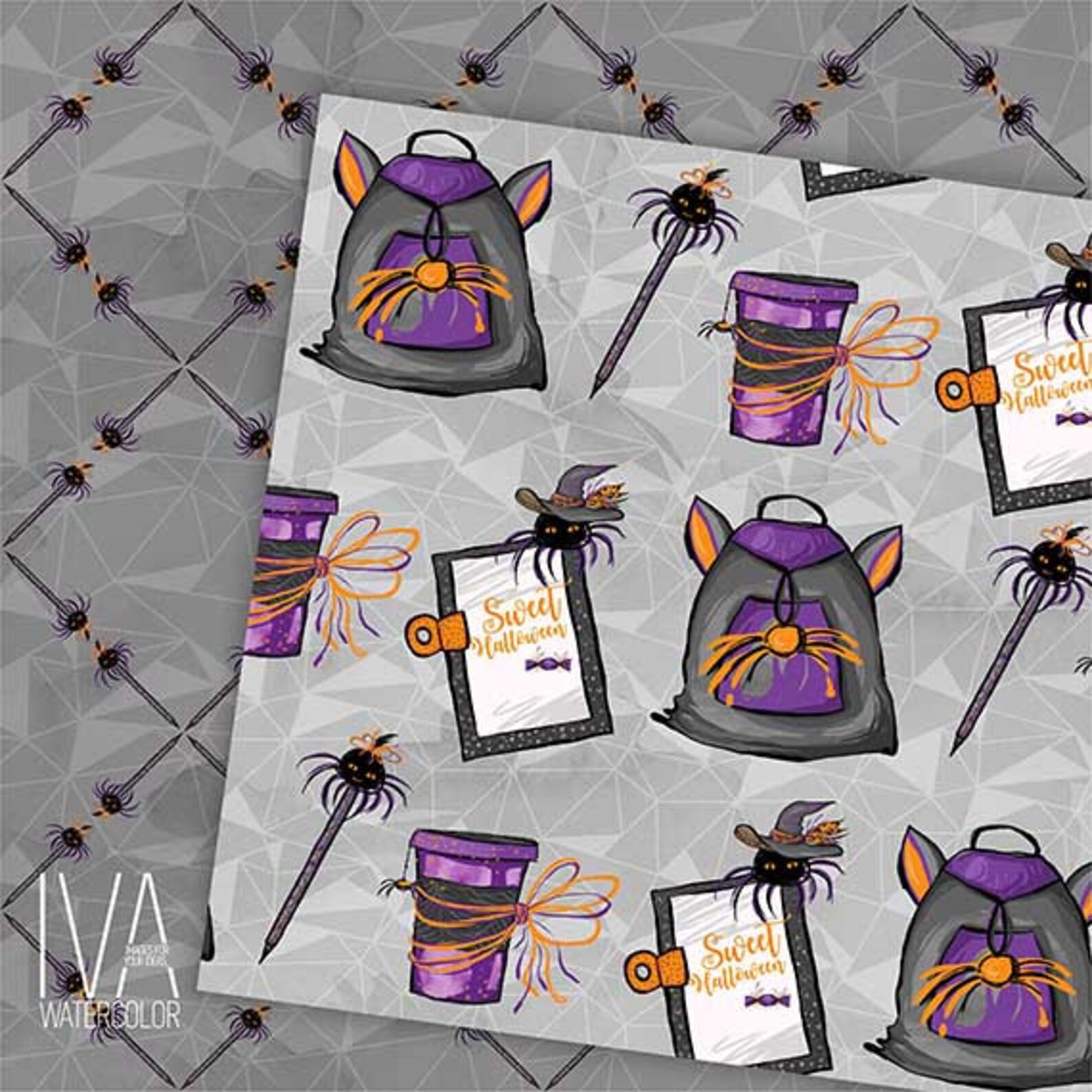 Halloween Digital Paper Pack, Scrapbook, Autumn Watercolor Fall, Black ...
