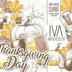 Watercolor Thanksgiving Clip Art Collection - Charming Pumpkin, Autumn ...