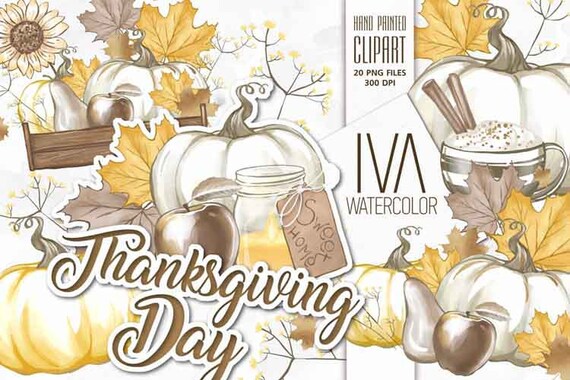 Thanksgiving Clip Art Set Pumpkin Clipart Thanksgiving at | Etsy
