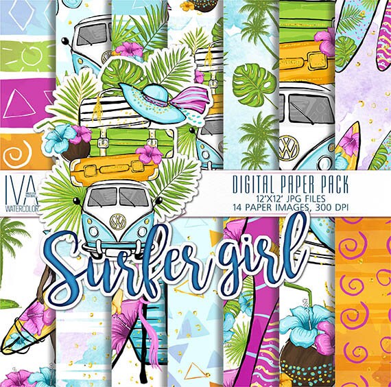 Summer Digital Paper Beach Digital Paper Surfer Girl - Etsy