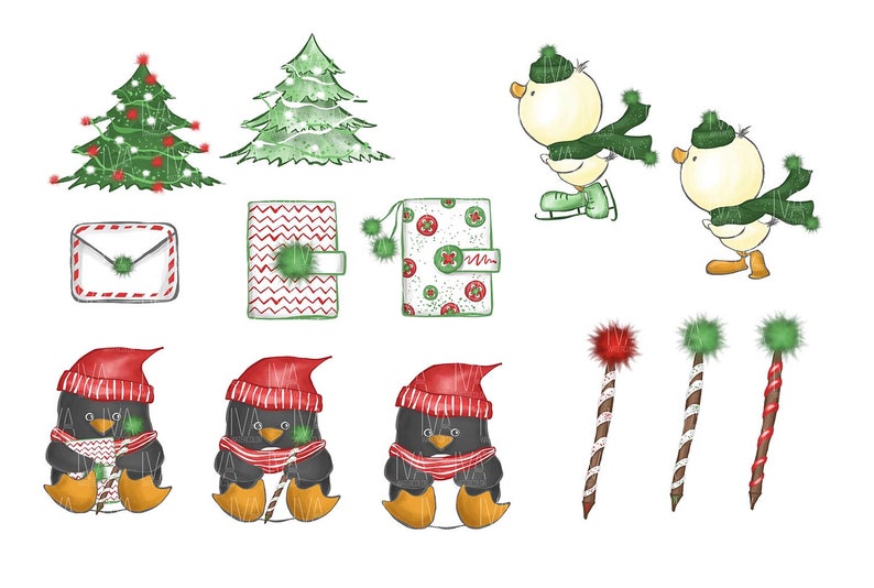 Cute Animals Christmas Clipart, Winter Snowman Penguins Bear Rabbit ...