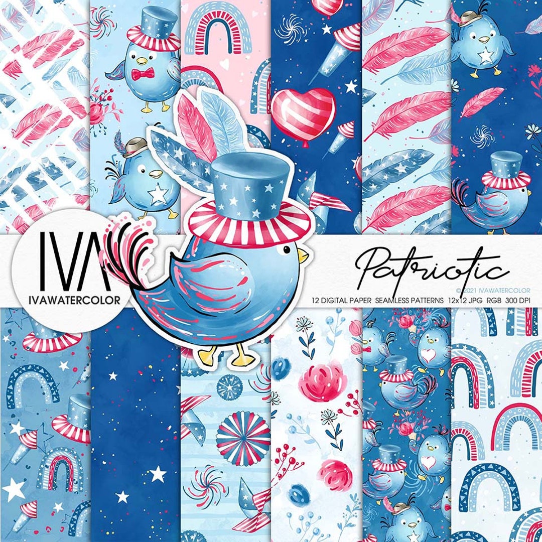American Flag Basics Digital Papers, Independence Day Seamless Patterns ...