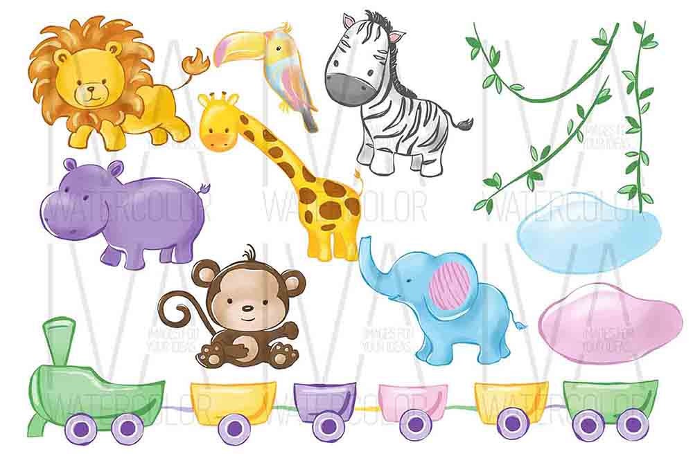 Animals Baby Clipart, Safari Zoo Jungle Clipart, Lion Zebra Monkey ...