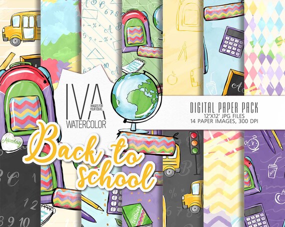 Back to School Paper Pack School Bus Digital Paper School | Etsy