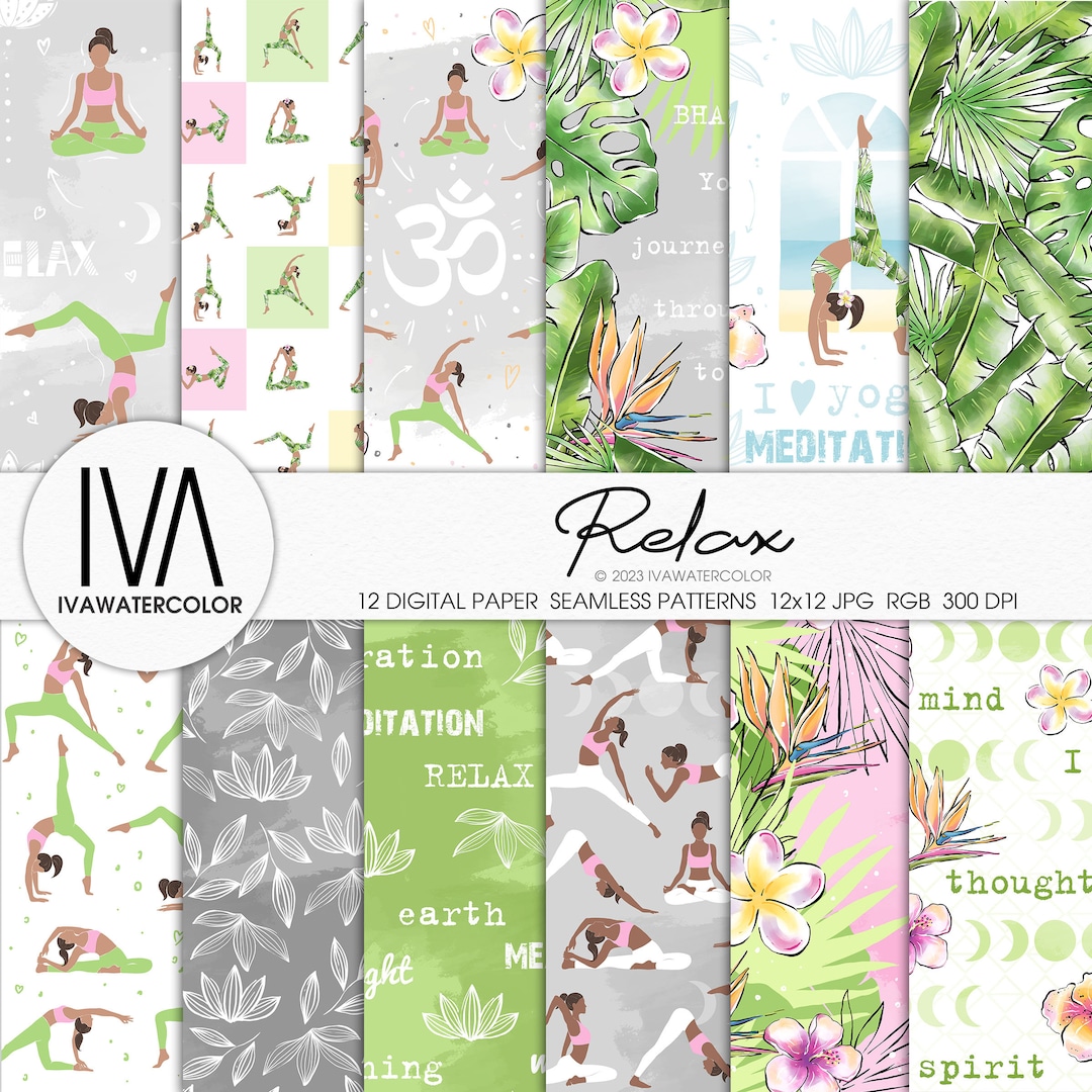 Yoga Fitness Seamless Pattern Yoga Poses, Exercises Pilates Floral ...