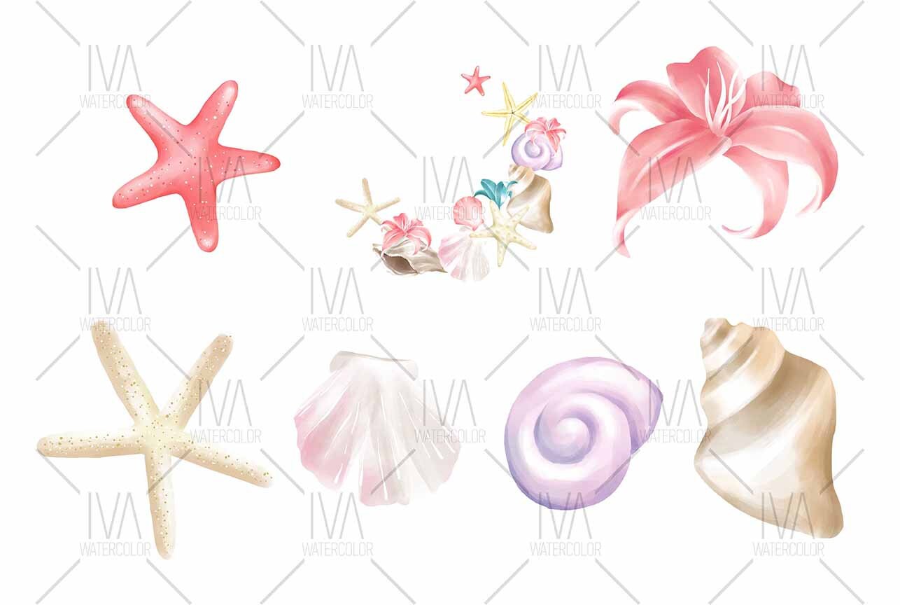 Sea Nautical Summer Clipart PNG Printable, Sea Wedding Clipart, Marine ...