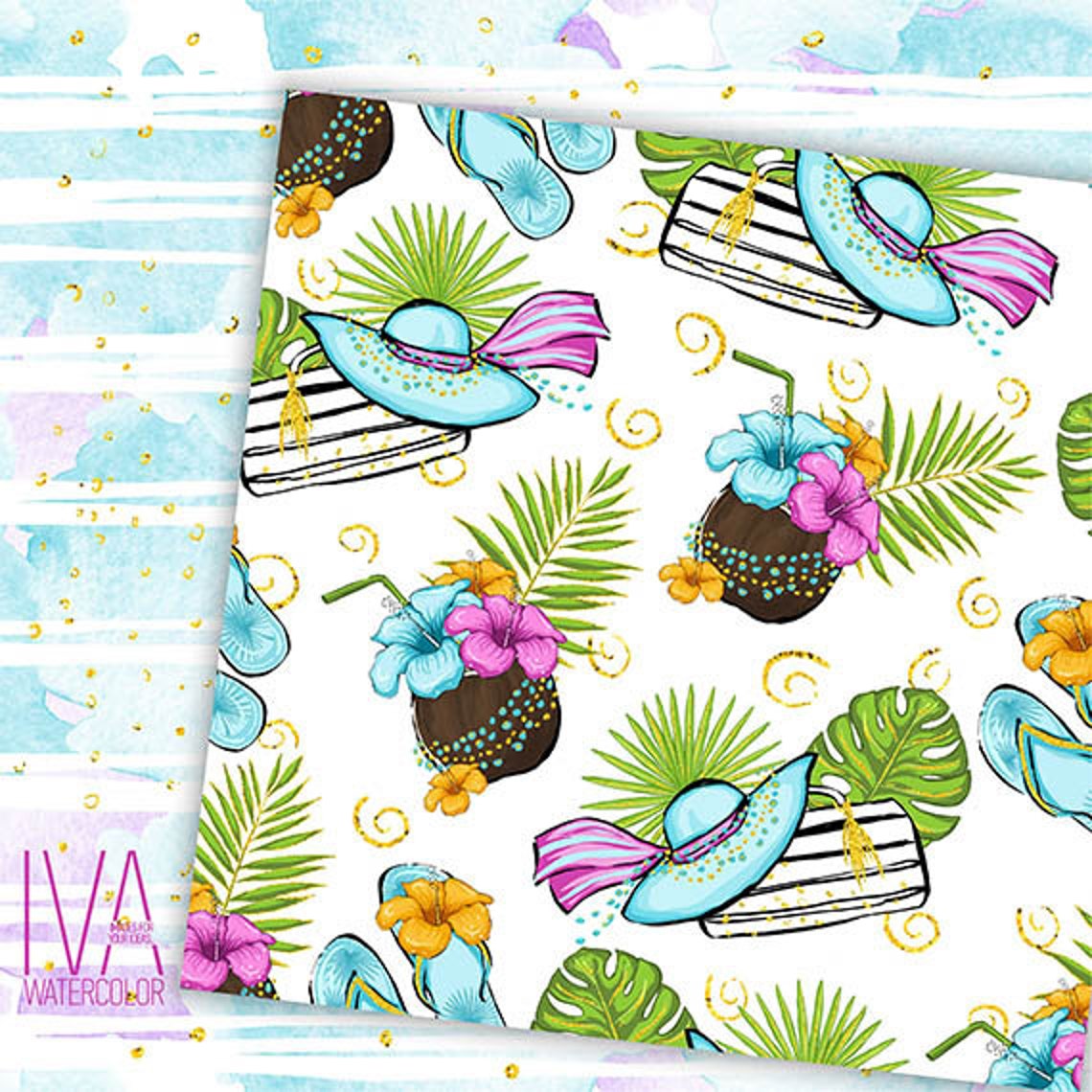 Summer Digital Paper Beach Digital Paper Surfer Girl | Etsy