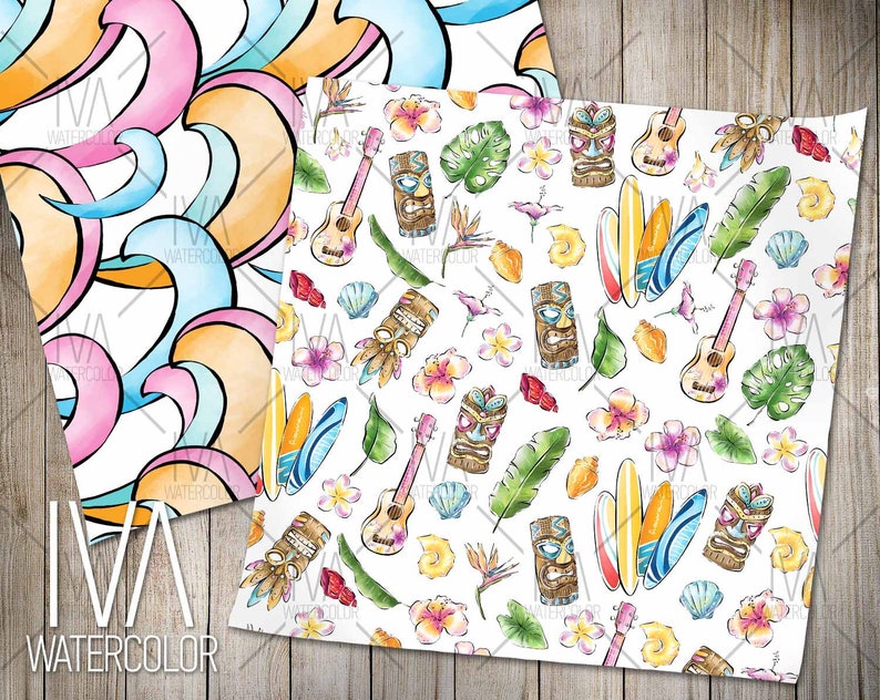 Hawaii Surfing Digital Paper, Seamless Pattern, Hawaii Summer, Sea Surf ...