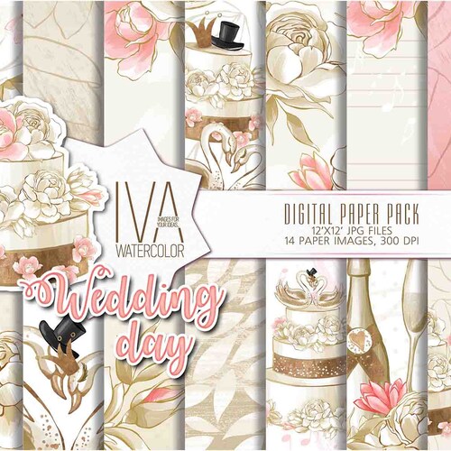 Wedding Digital Paper Floral Digital Paper Pack Romantic - Etsy