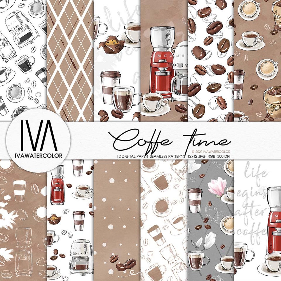 Coffee Time Digital Paper Pack - Coffee Grinder, Seamless Culinary ...