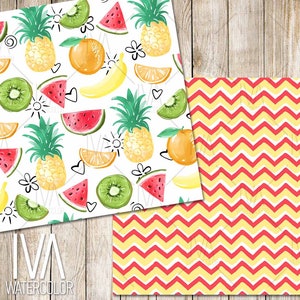 Summer Juicy Tropical Fruits Digital Paper - Colorful Banana, Kiwi ...