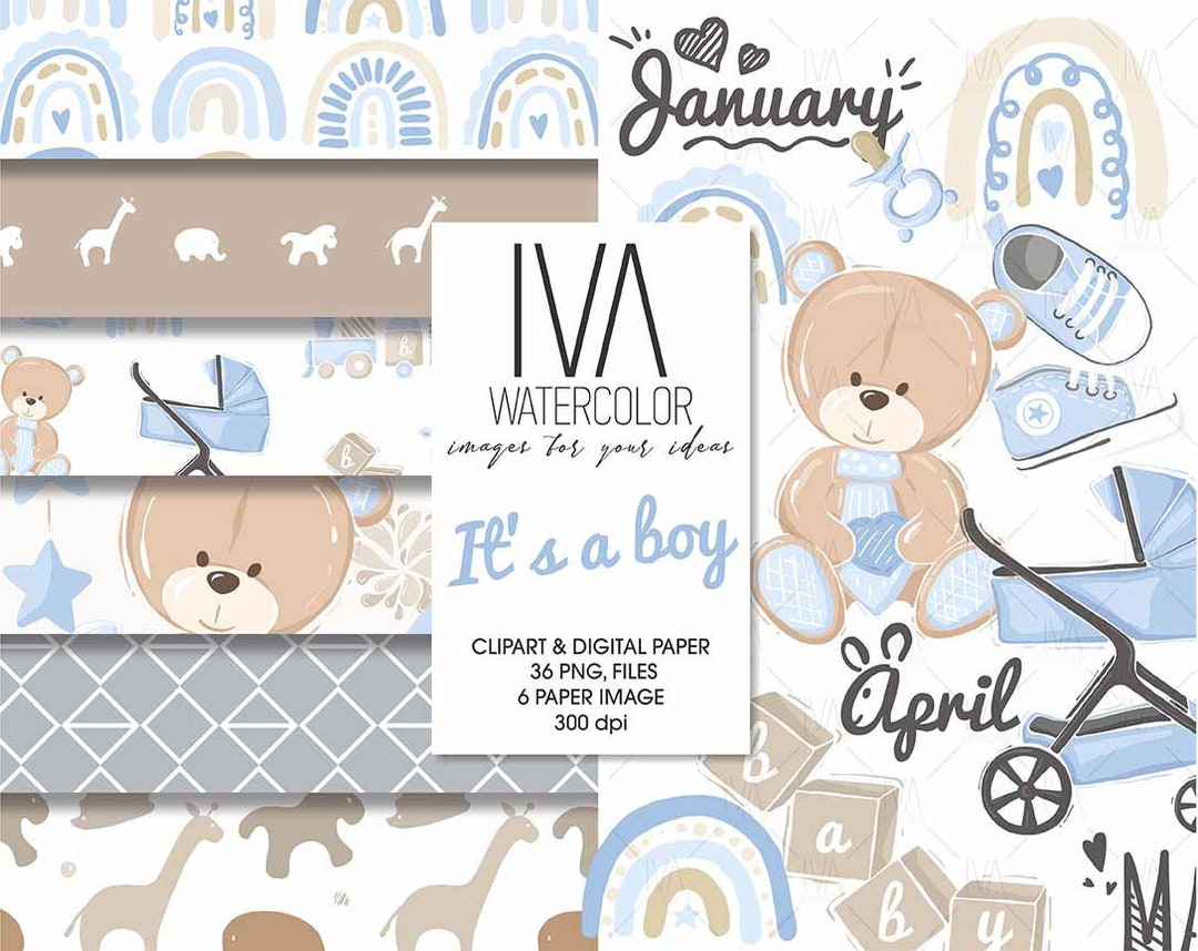 Baby Boy Digital Paper & Clipart Bundle, Kid Toys Digital Seamless ...