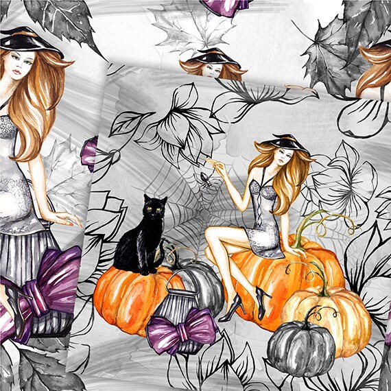Halloween Digital Paper Pack Scrapbook Autumn Watercolor - Etsy