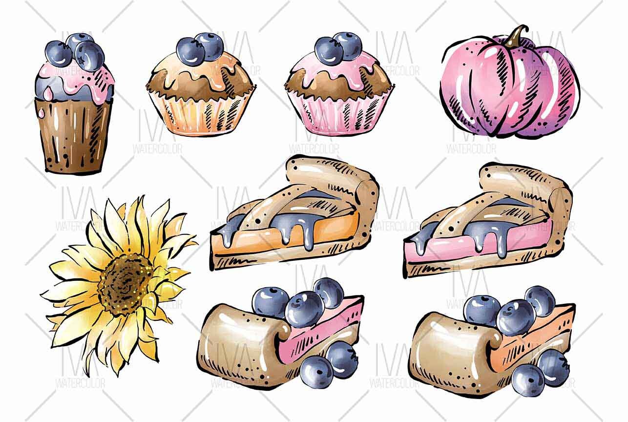Food Clipart, Pink Pumpkin, Autumn Leaves, Autumn Decor, Muffin With ...