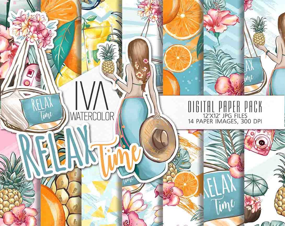 Summer Tropical Digital Paper Pack, Exotic Citrus Fruits, Planner ...