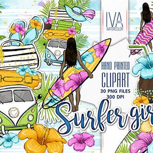 Summer Clipart Surfer Girl Exotic Beach Clipart Tropical - Etsy